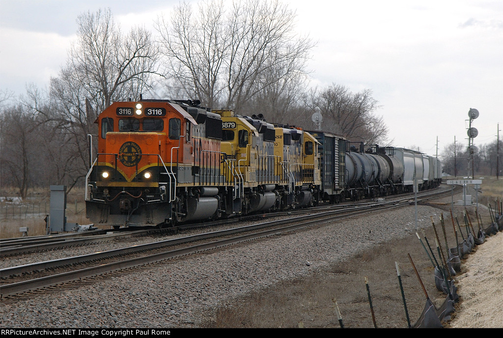 BNSF 3116, EMD GP50, westbound